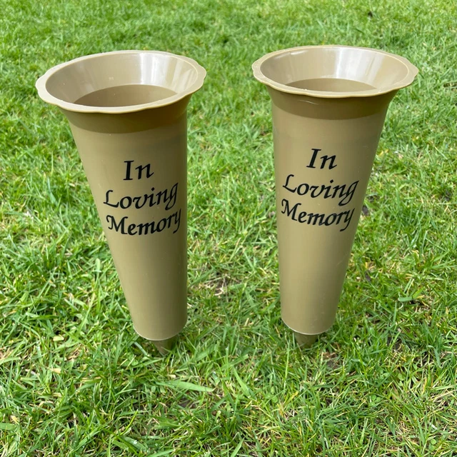 SET OF 2 In Loving Memory Spiked Memorial Grave Flower Vases Container ...