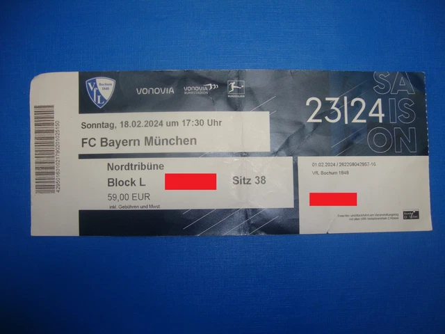 23/24 TICKET VFL Bochum FC Bayern München Eintrittskarte Bundesliga ...