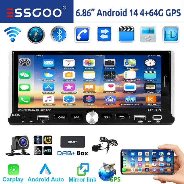 4+64G ANDROID 14 Autoradio 1 DIN Wireless Carplay GPS Navi RDS WIFI ...