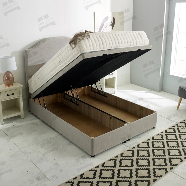 PLUSH VELVET OTTOMAN Storage Gas Lift Up Divan Bed Base with Arched ...