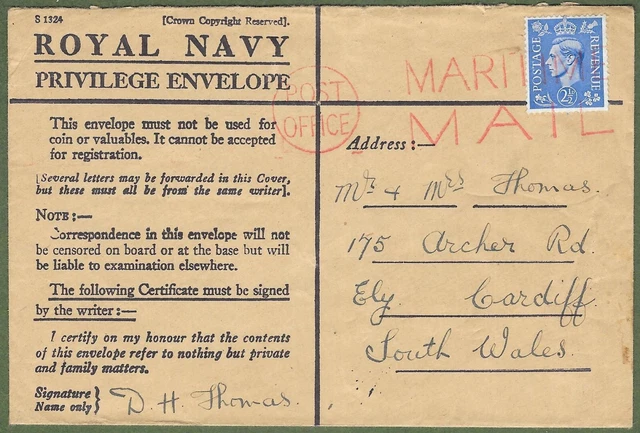 ROYAL NAVY WW2 Privilege Envelope. Post Office Maritime Mail Postmarks ...