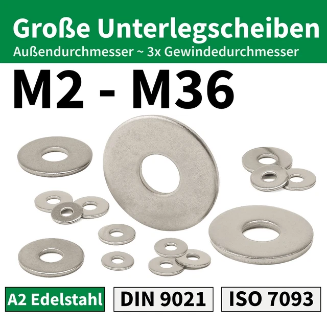 KAROSSERIESCHEIBEN UNTERLEGSCHEIBEN EDELSTAHL Kotflügelscheiben groß DIN 9021 EUR 2,94 - PicClick DE