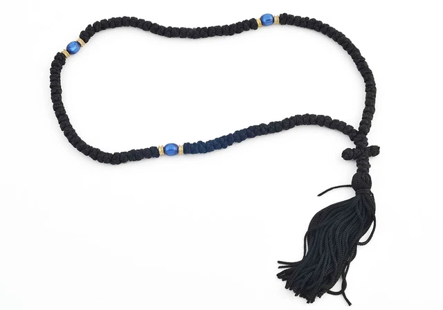 100 KNOT ORTHODOX Rosary Prayer Rope from Mount Athos Black Komboskini ...