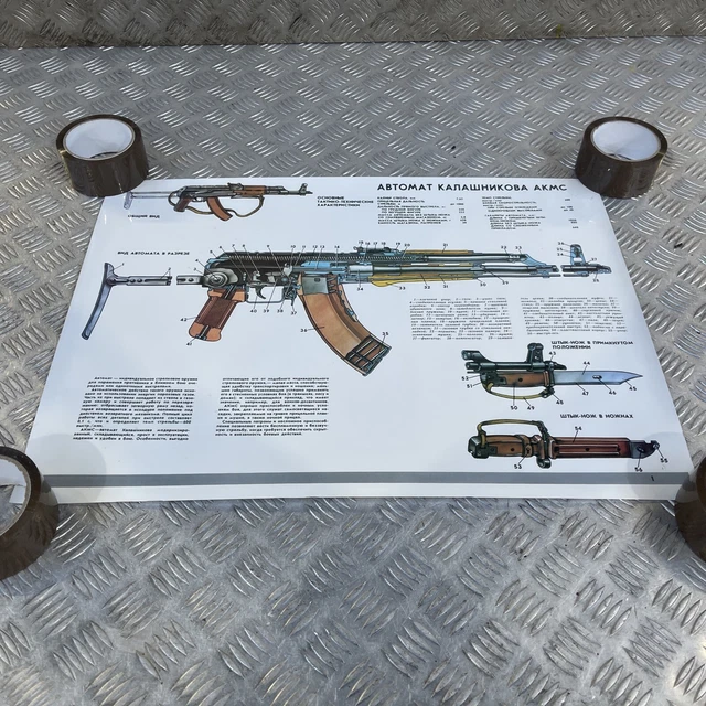 SOVIET RUSSIAN POSTER Kalashnikov AKMS (AKM-S) Assault Rifle Explained ...