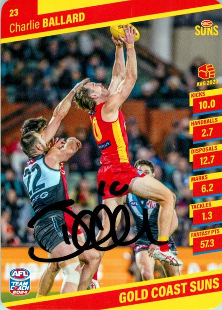 SIGNED 2024 GOLD Coast Suns AFL TeamCoach Card - Charlie Ballard $9.99 ...