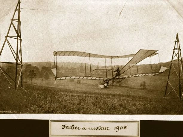 POWERED AIRCRAFT BUILT by Ferdinand Ferber being launched 1905 OLD ...