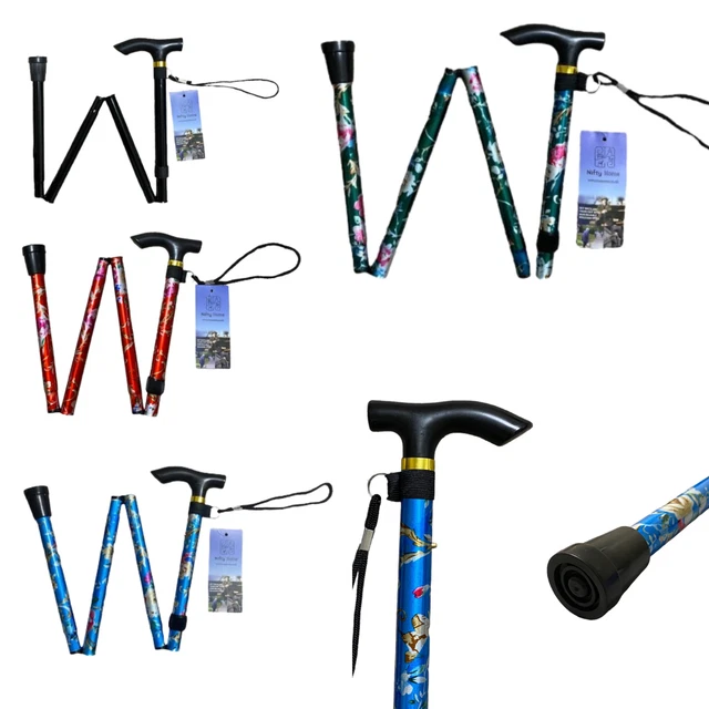 FOLDABLE WALKING STICK Cane Adjustable Collapsed Lightweight Easy Fold ...