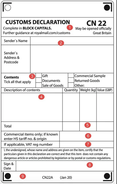 SELF ADHESIVE CN22 Custom Declaration Forms 25, 50,75, 100, 125,150,175 ...