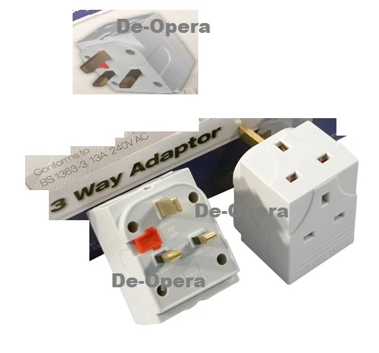 3 WAY GANG Block Triple Socket Splitter 13A Mains UK Plug Adaptor Fuse ...