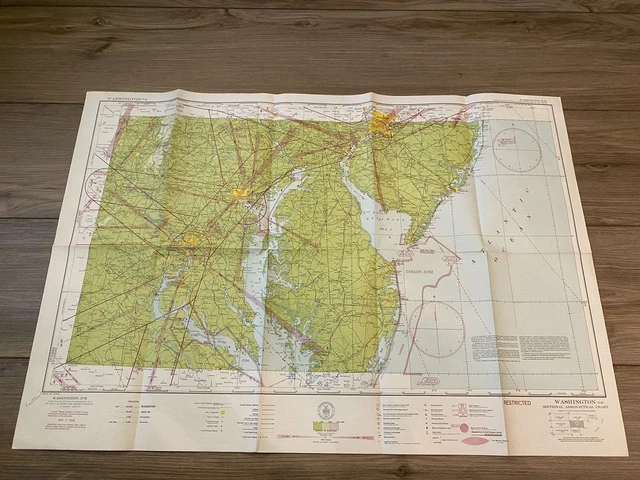 WWII WW2 US USAAF "RESTRICTED" Air Navigation Map! 1942 Washington DC ...