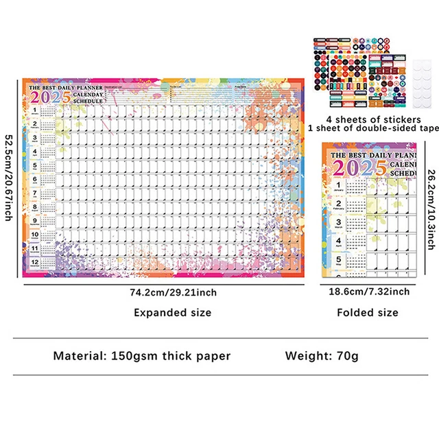 2025 CALENDAR PLANNER Sheet Large Wall Calendar To Do List Yearly ...