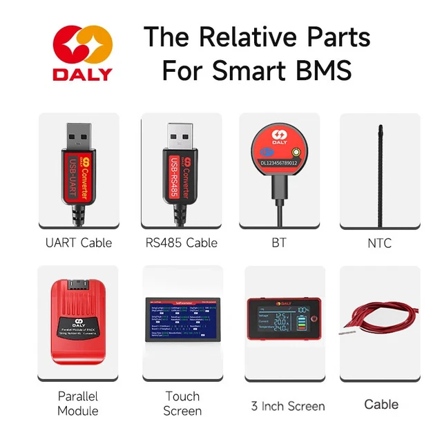DALY BMS ACCESSORY Cable /BT Module /RS485 /UART /LCD Screen/Parallel ...