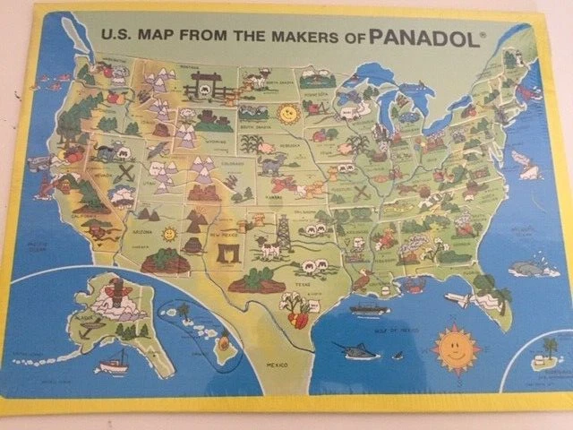 VINTAGE UNITED STATES Map Puzzle by Panadol NEW Shrink Wrapped World ...