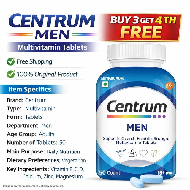 CENTRUM MEN MULTIVITAMIN Veg 50 Tablets Daily Nutrition Buy 3 Get 4th ...