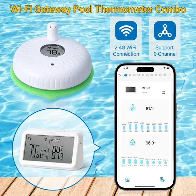 INKBIRD FLOATING POOL Thermometer Wi-Fi Gateway Combo Wireless App ...