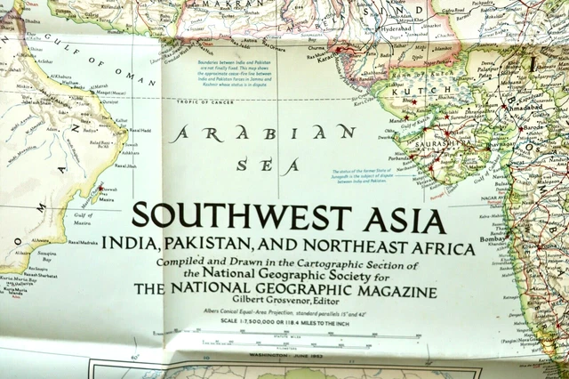 NATIONAL GEOGRAPHIC VINTAGE Sheet Map Paper Southwest Asia 1952 £5.95 ...