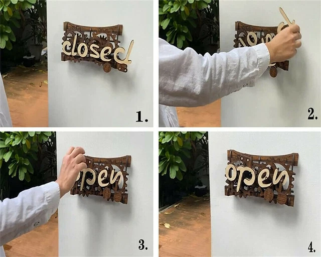 ROTATE OPEN-CLOSED SIGN Board Gear Mechanism Convertible Signs Shop ...