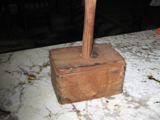 ANTIQUE VINTAGE PRIMITIVE Wood Butter Mold Press Dovetailed Rectangle ...