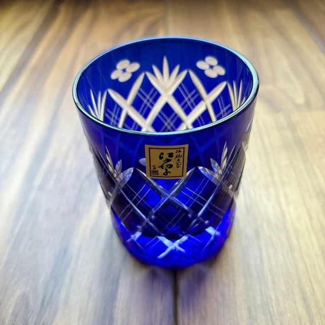 JAPANESE EDO KIRIKO Made In Japan Rocks Glass Lazuli Tajima Kiln Blue £ ...