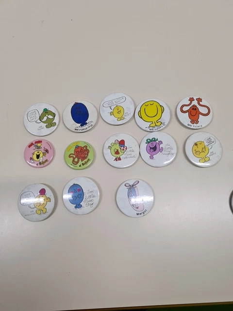 VINTAGE MR MEN Pin Badges Bundle Collection Collector's Set Job Lot 80s ...