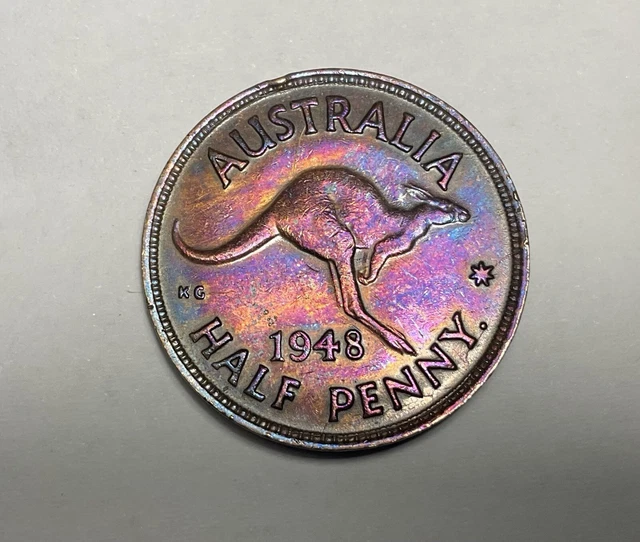 1948 AUSTRALIAN HALF PENNY KING GEORGE VI.Perth Mint. Rainbow Coin ...