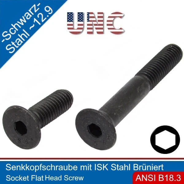 VIS À TÊTE Fraisée Avec Creux Hexagonal 5/16-18 UNC Acier 12.9 Noir EUR ...