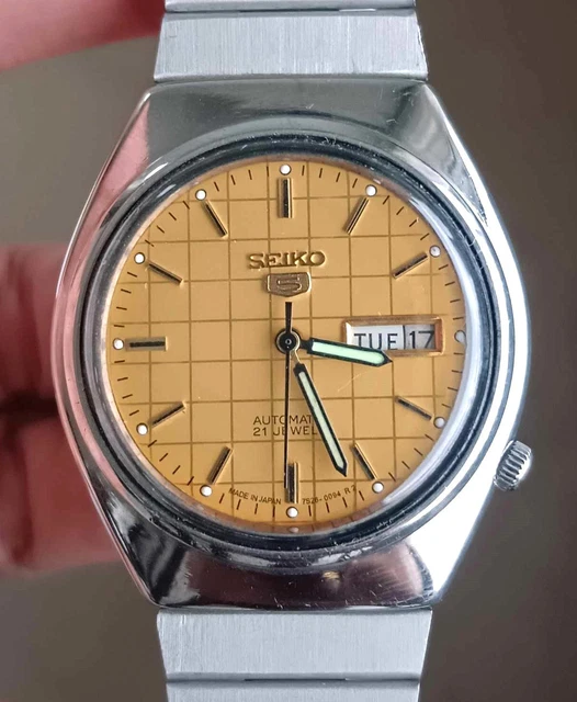 VINTAGE SEIKO 5 automatic Gold Checkered dial day date Cal 6309 £22.00 ...