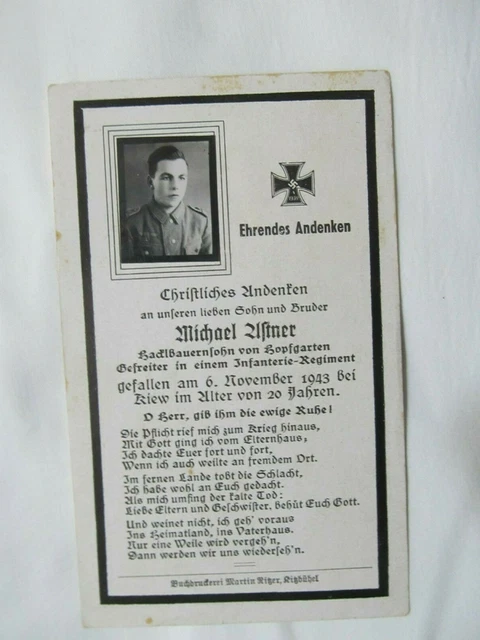 RARE WWII GERMAN Death Card, ACTUAL GLOSSY PHOTO RATHER THAN PRINTED ...