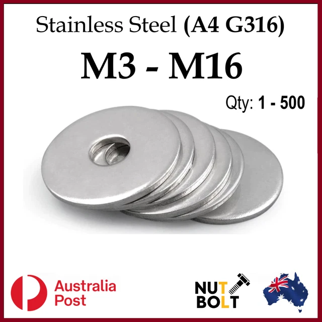 MUDGUARD WASHERS FLAT Washer M3 M4 M5 M6 M8 M10 M12 M14 M16 Stainless Steel G316 $4.00 - PicClick AU