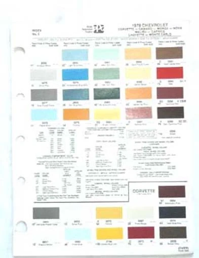 1978 CHEVROLET PPG Color Paint Chip Chart All Models Camaro Corvette £7 ...