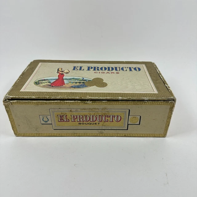 VINTAGE EL PRODUCTO Bouquet 15 Cigars Cigar Box Hinged Lid Lady in Red ...