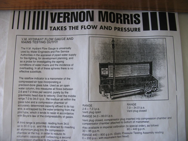 VERNON MORRIS TEST Outfit : Hydrant Flow Gauge : New costs £1470.00 £ ...