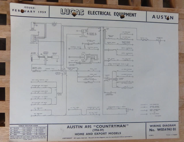 ORIGINAL LUCAS AUSTIN A30 & A35 Countryman Wiring Diagram 1955-60 ...