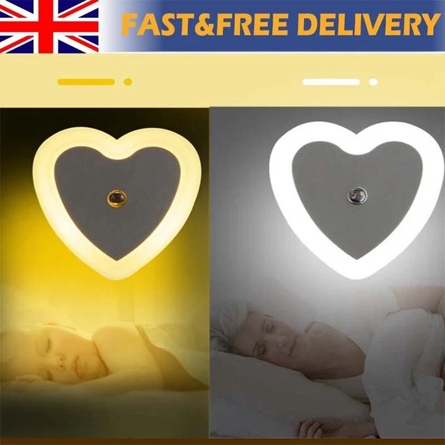WHITE/WARM LED PLUG in Night Lights Energy Saving Kid Safety Heart ...