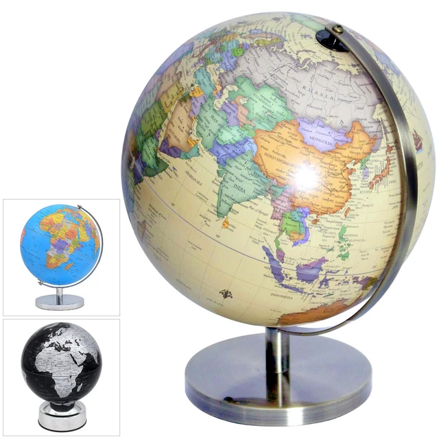 ROTATING WORLD GLOBE on Stand Educational Revolving Desktop Atlas Map 3 ...