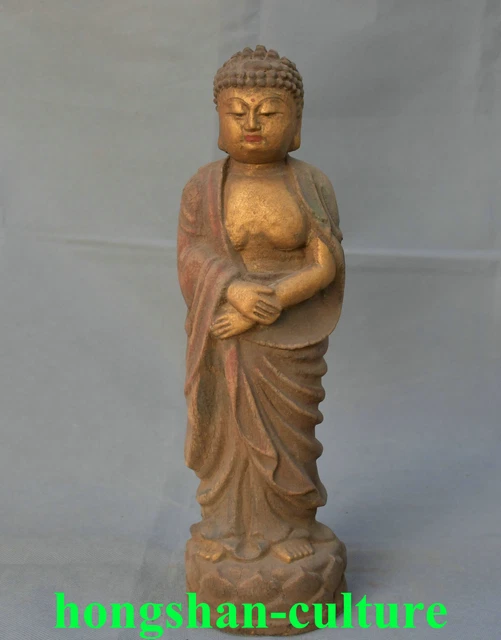 STATUE DE BOUDDHA Shakyamuni Sakyamuni Amitabha en bois peint doré de 11,8'' EUR 199,00 ...