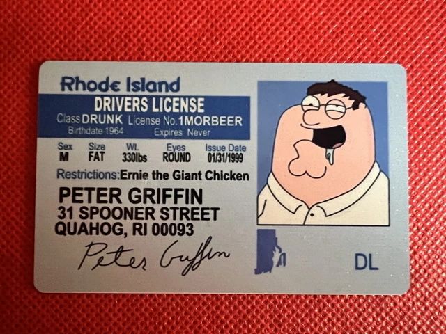 FAMILY GUY ID Card Licence - Peter Griffin - Novelty Gift - Aluminium £ ...