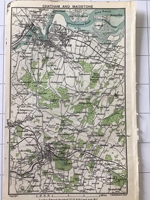 CHATHAM & MAIDSTONE 1892 Original Antique County Map, KENT England ...