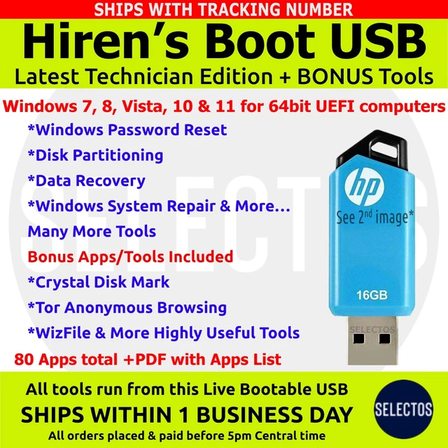 HIREN'S 2024 BOOT USB PC Utilities Disk Recover Partition Password ...