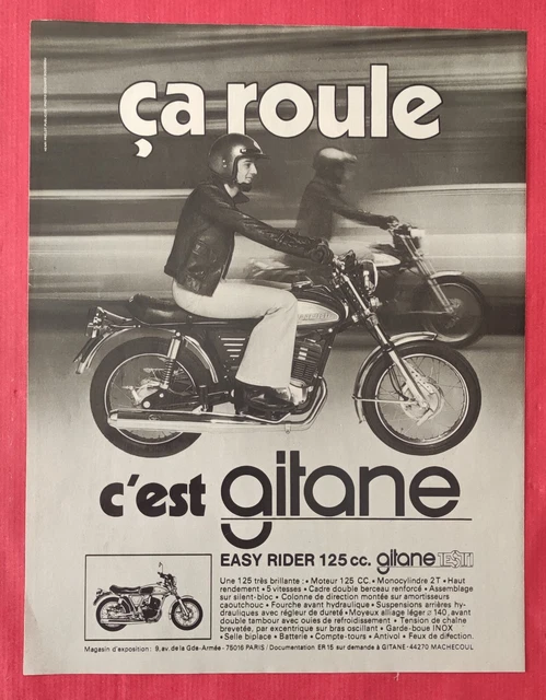 PUBLICITÉ DE PRESSE 1974: MOTO GITANE EASY RIDER 125 cc. GITANE TESTI 1 ...