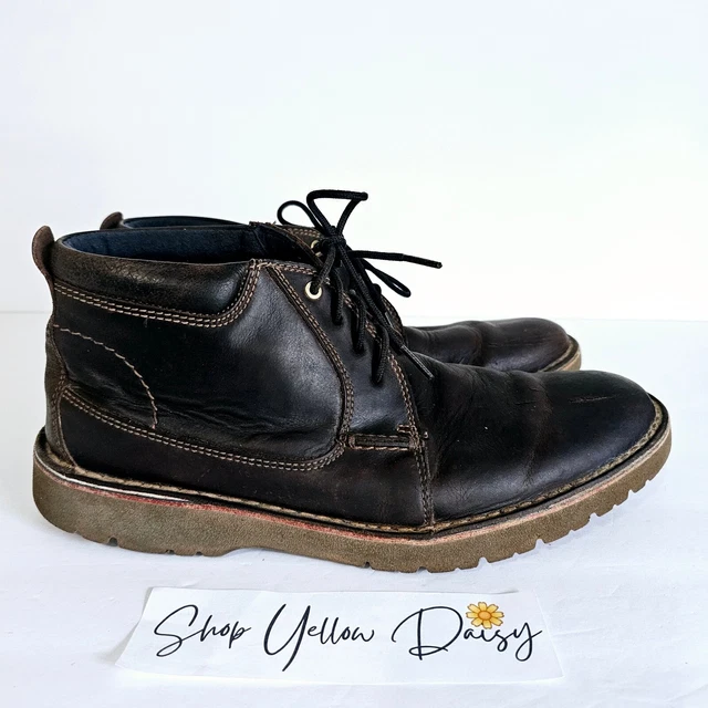 CLARKS MENS 15522 Brown Leather Lace Up Boot Ortholite Cushion Sz 9 ...