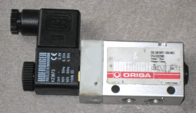 EIN ORIGA / PARKER pneu. 3/2-Wegeventil Typ S9 381RF-1/8-NO mit 24V ...