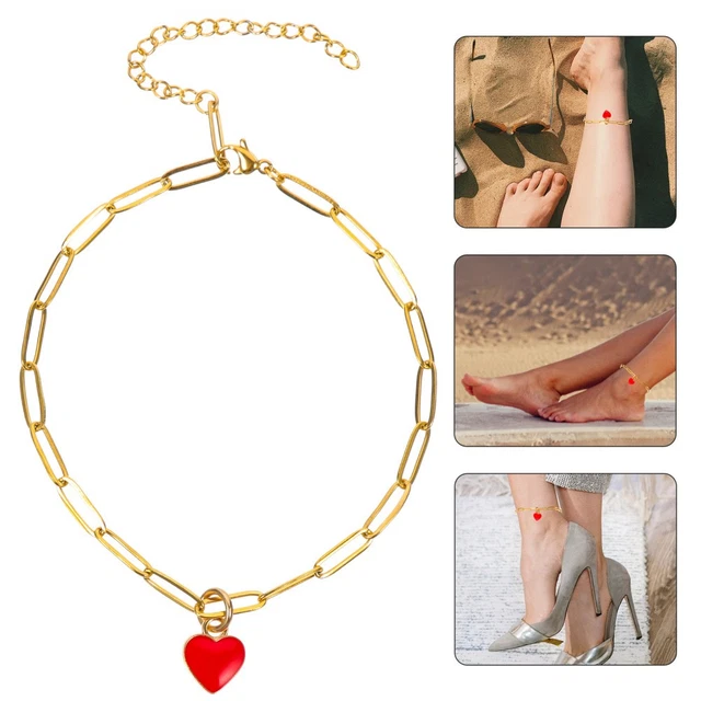VALENTINE'S DAY ANKLET Adjustable Chain Heart Jewelry Stainless Steel ...