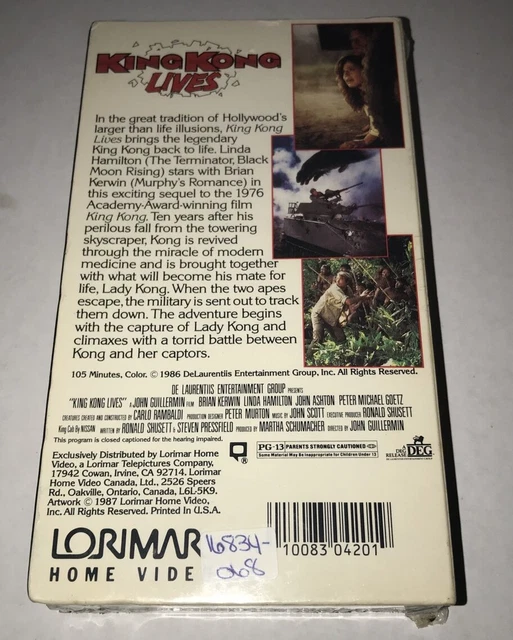 KING KONG LIVES VHS Movie Tape Lorimar Home Video 1986 Film Rental ...