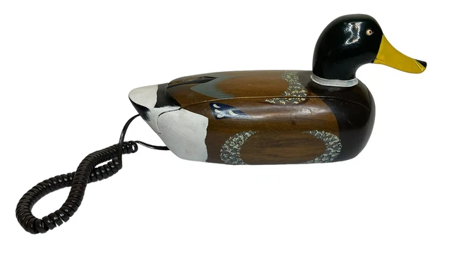 1990 TELEMANIA WOODEN Mallard Duck Decoy PHONE Cabin Jersey Shore ...