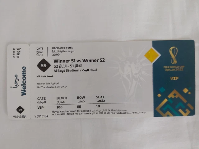 TOP USED VIP Collector's Ticket Qatar 2022 #59 England v France £73.74 ...