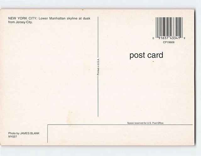 POSTCARD LOWER MANHATTAN skyline at dusk New York City New York USA £5. ...