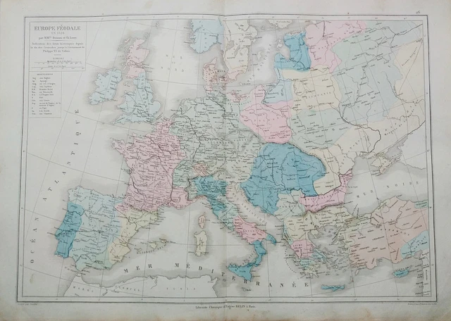CARTE GÉOGRAPHIQUE ANCIENNE - EUROPE FEODALE en 1328 EUR 10,00 ...