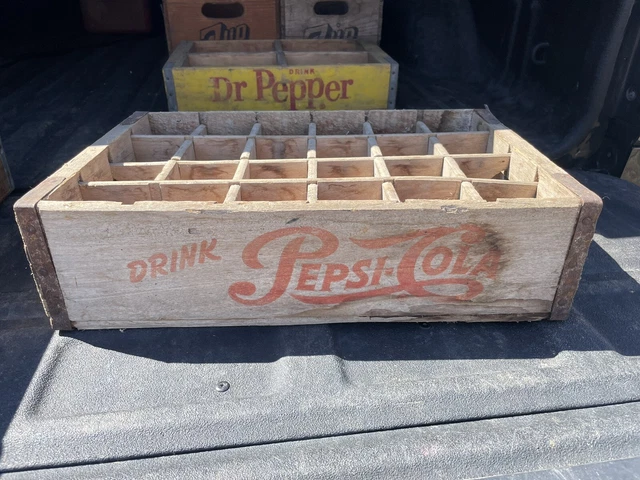 VINTAGE OLD PEPSI-COLA Wooden Soda Pop Crate Wood Box with dividers £27 ...