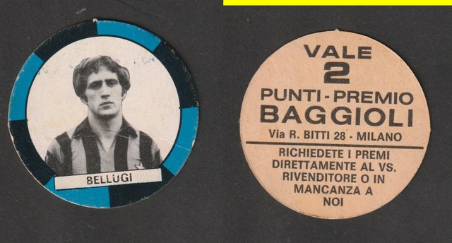 FIGURINA CALCIATORI BAGGIOLI Calcio Rotondo 1971-72 Inter Bellugi New ...